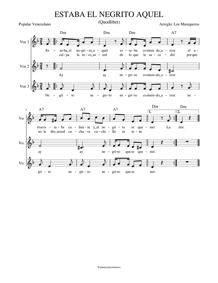 ESTABA EL NEGRITO AQUEL Sheet Music with Chords for Vocals (Choral ...