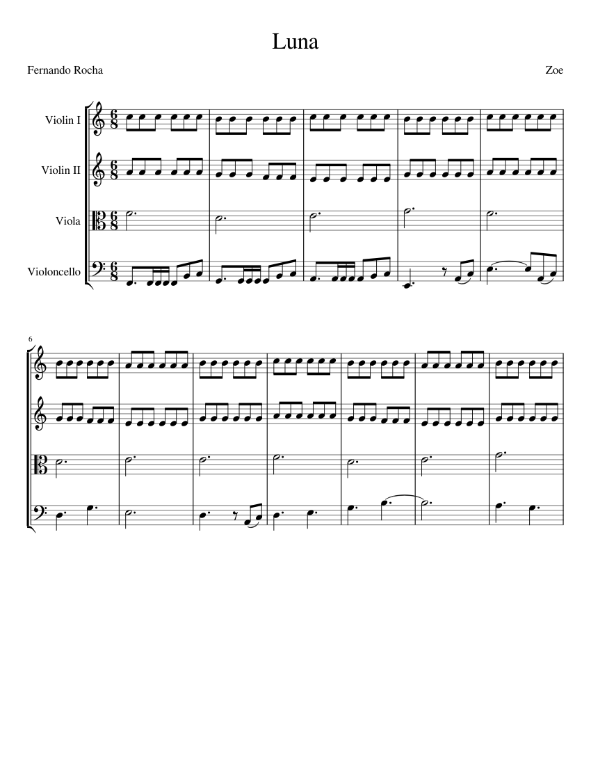 Luna Sheet music for Violin, Viola, Cello (String Quartet) | Musescore.com