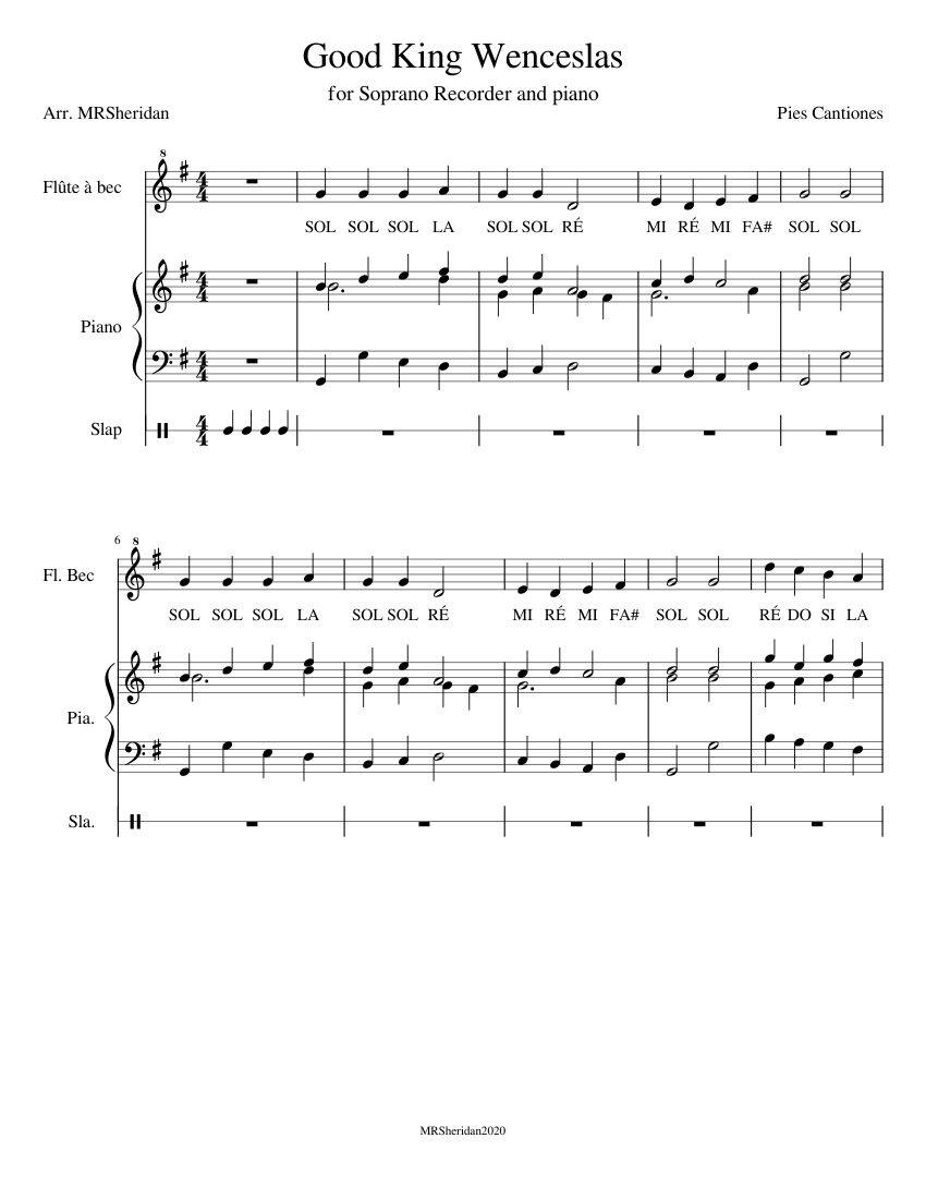 Good King Wenceslas Sheet music for Piano, Recorder, Slap (Mixed ...