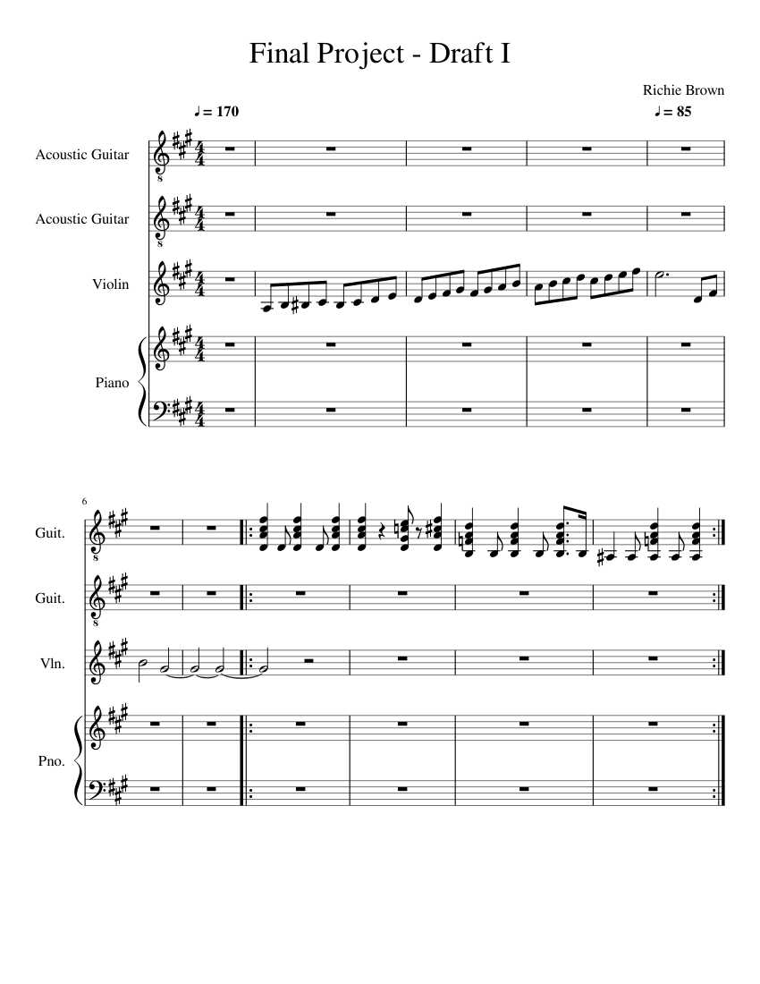 Final Project Draft I Sheet music for Piano, Violin, Guitar (Mixed ...