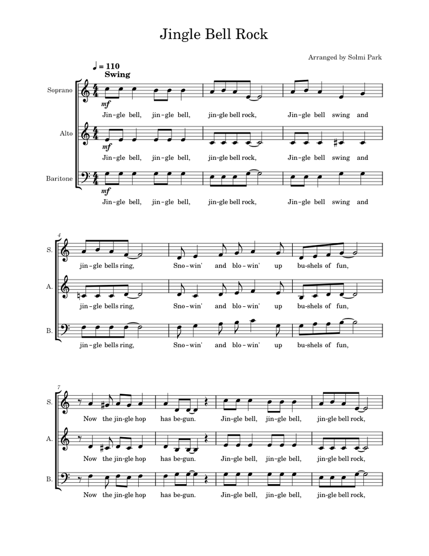 Jingle Bell Rock Sheet Music for Soprano, Alto, Bass voice (Choral ...