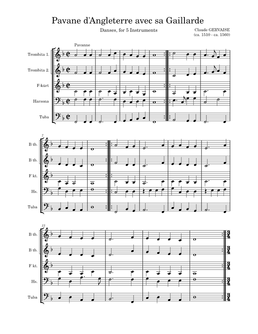 Pavane d'Angleterre avec sa Gaillarde – Claude Gervaise Pavane d ...