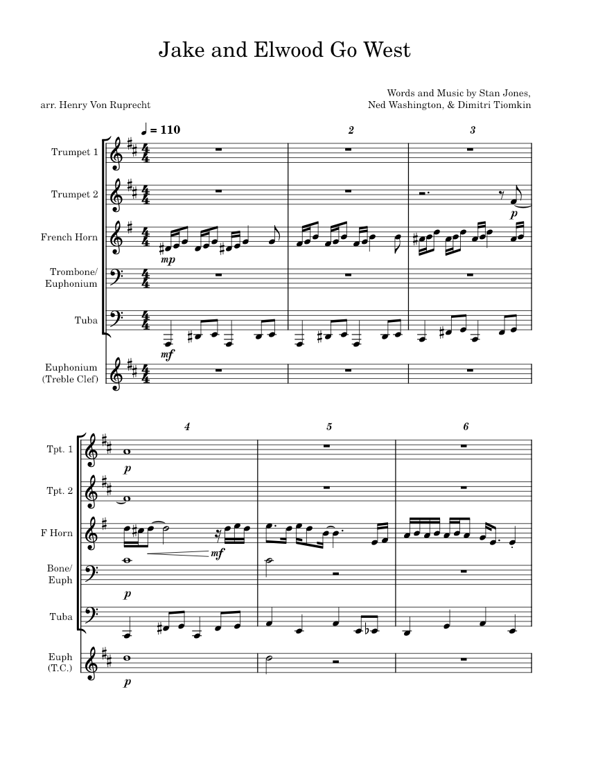 Jake and Elwood Go West Sheet music for Trombone, Euphonium, Tuba ...