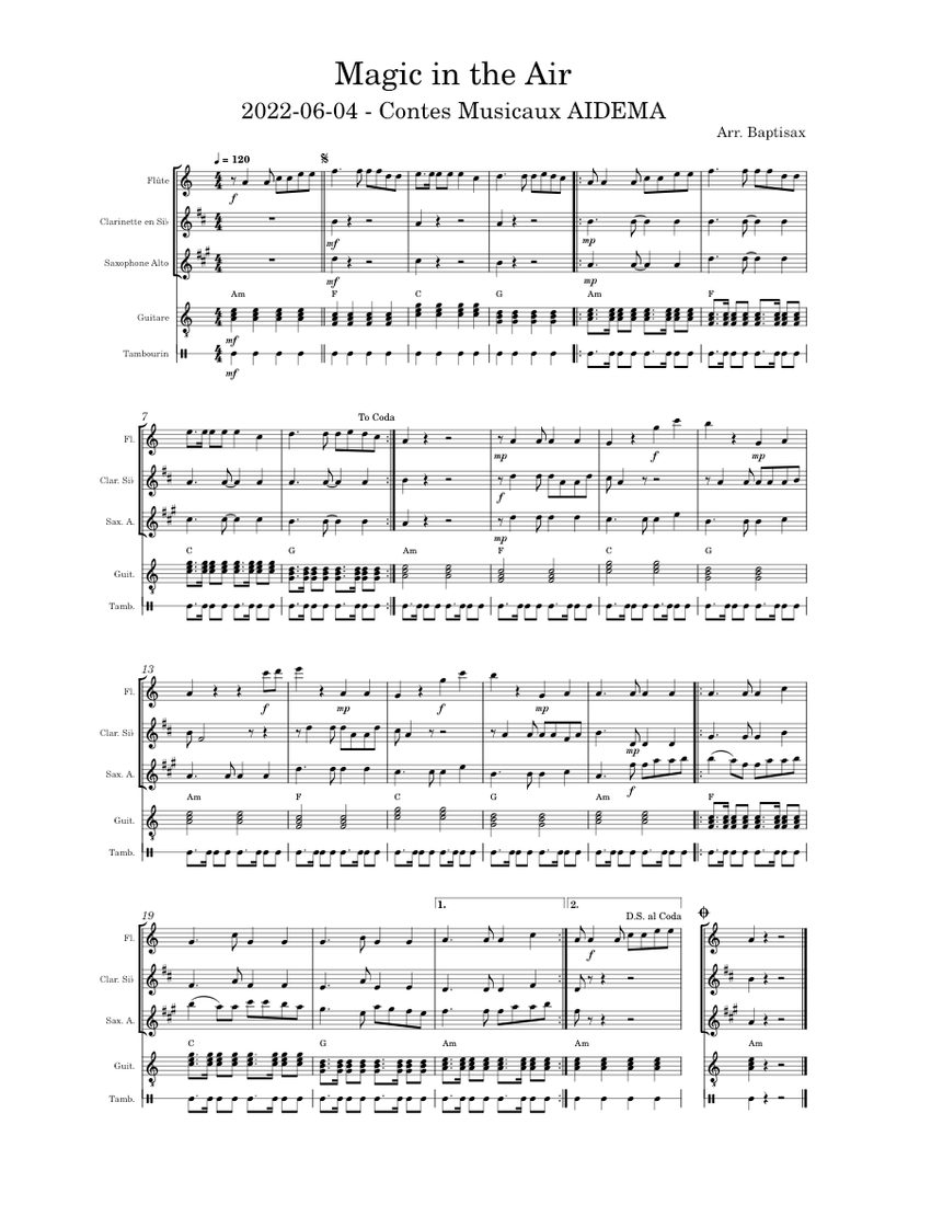 Magic in the air – Magic System Sheet music for Tambourine, Flute ...