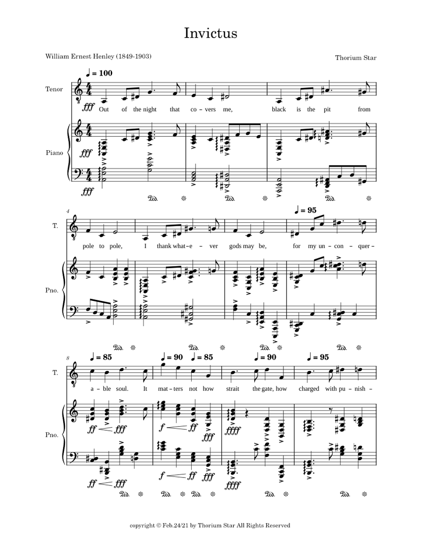Invictus, Words by William Ernest Henley (1849-1903), Music © by ...