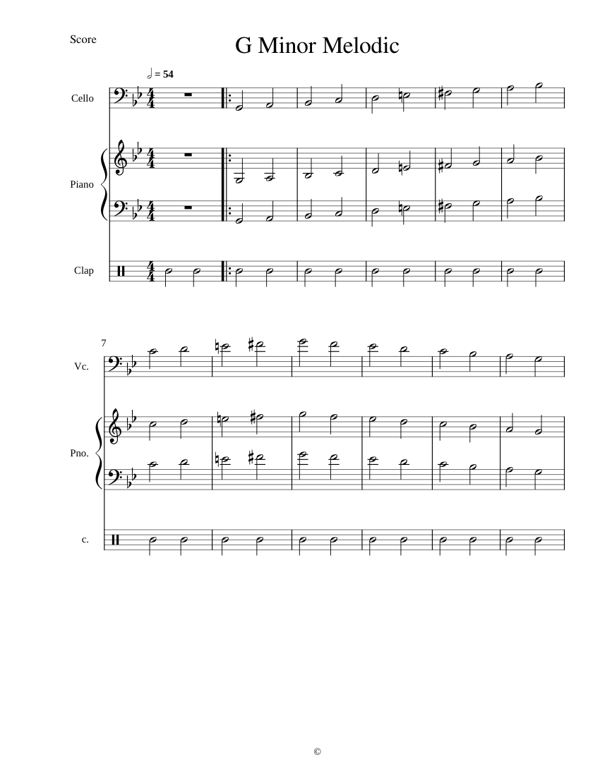 G Melodic Minor Sheet music for Piano, Cello, Hand clap (Mixed Trio ...