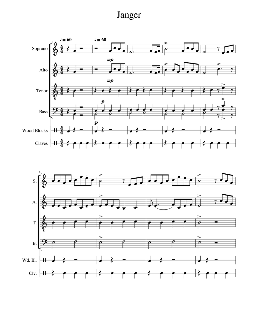 Janger SATB Sheet Music for Soprano, Alto, Tenor, Bass voice & more ...