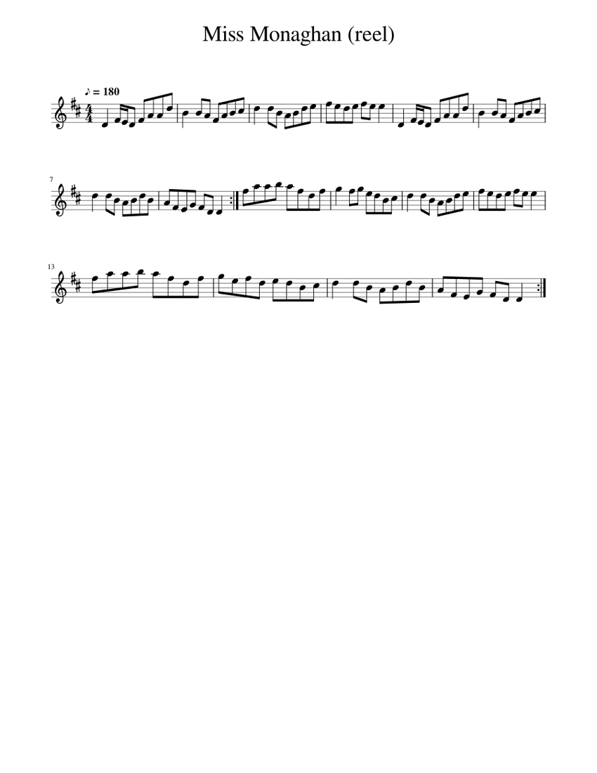 Miss Monaghan (reel) Sheet music for Piano (Solo) | Musescore.com