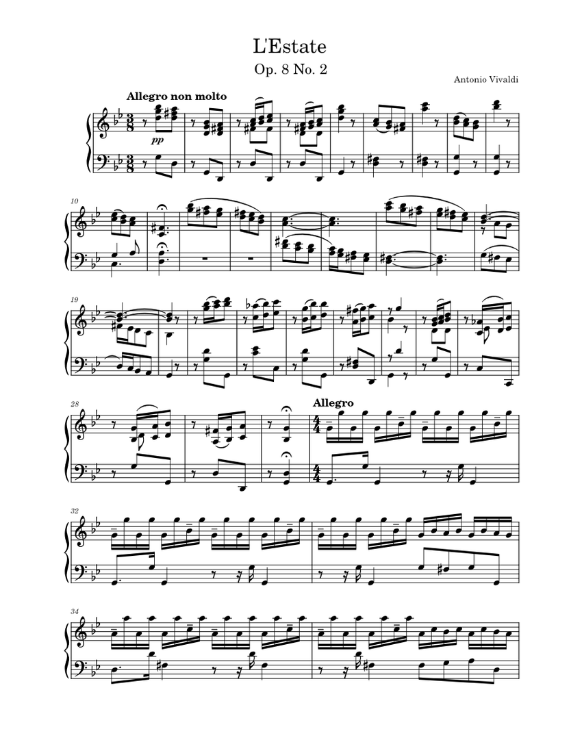 The Four Seasons - L'Estate Sheet music for Piano (Solo) | Musescore.com