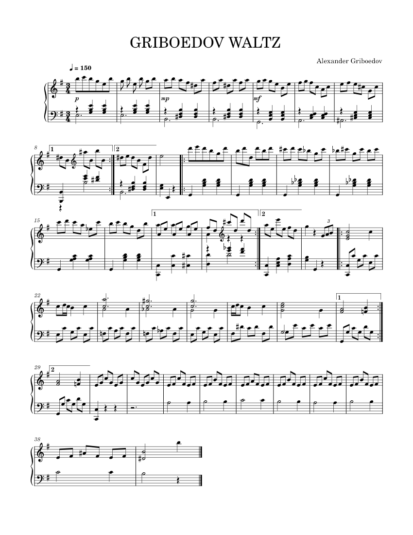 GRIBOEDOV'S WALTZ Sheet Music for Piano (Solo) | MuseScore.com