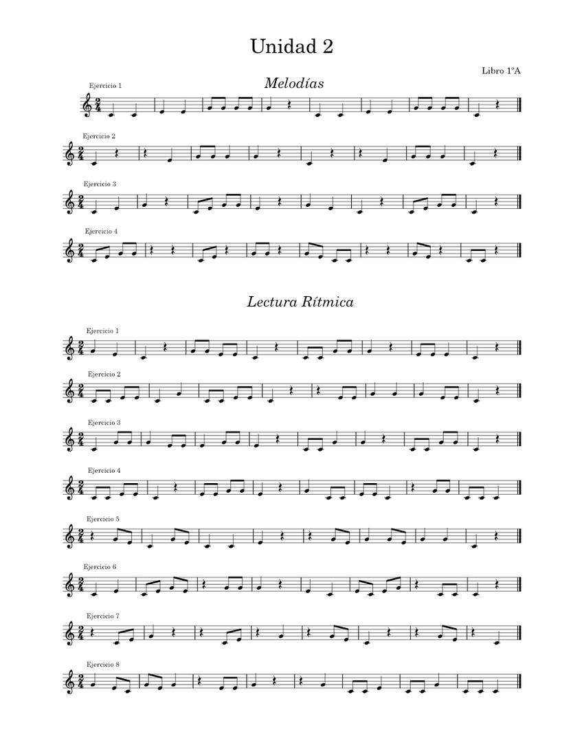 Unidad 2 1ºA Melodías Sheet music for Piano (Solo) Easy | Musescore.com
