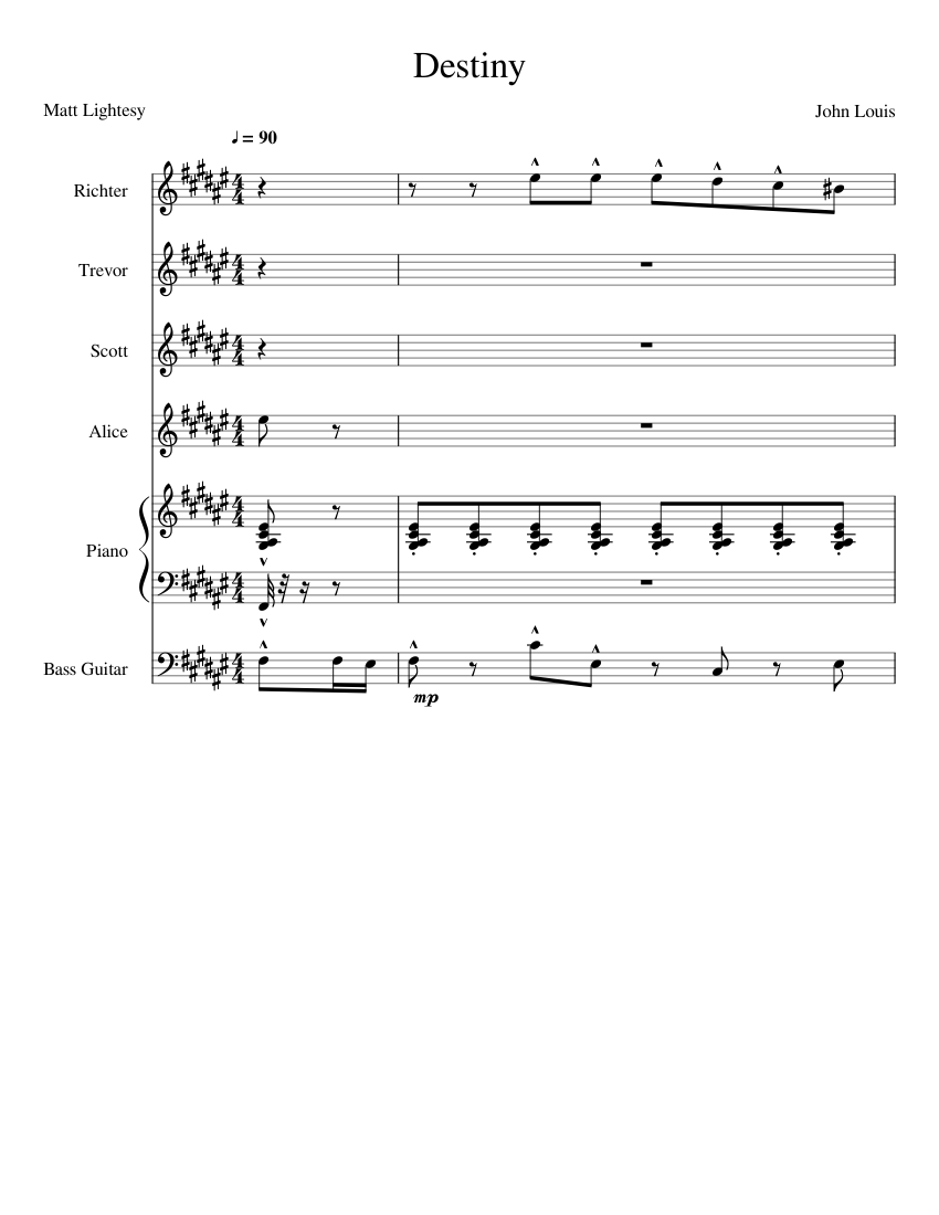 Destiny Sheet music for Piano, Flute, Bass guitar, Trumpet in c (Piano ...