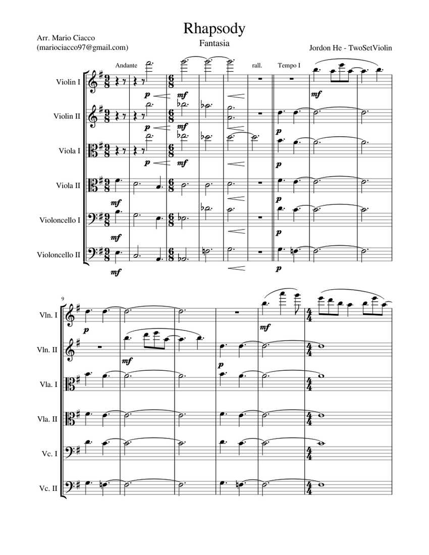 Rhapsody - Twosetviolin Sheet Music for Violin, Viola, Cello (String ...