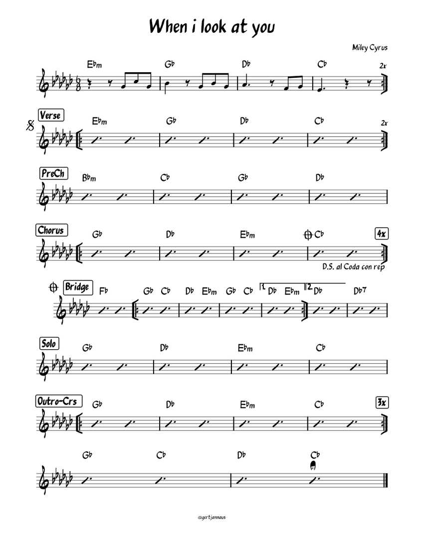 When i look at you - Miley Cyrus Sheet Music with Chords for Piano ...