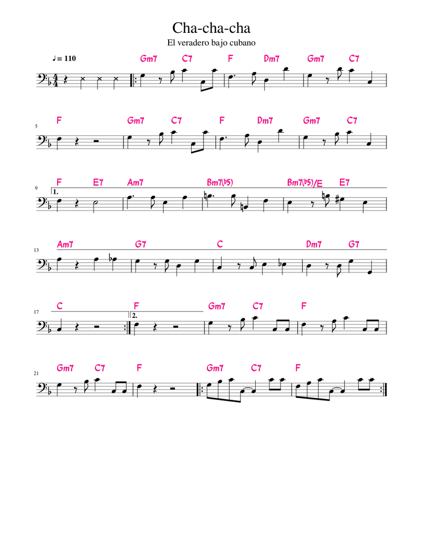 Cha-cha-cha Sheet music for Bass guitar (Solo) | Musescore.com