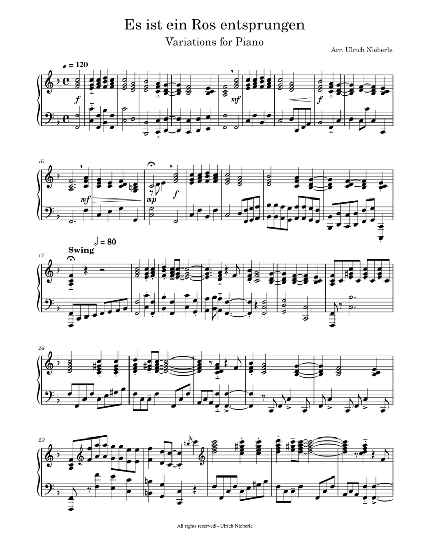 Es ist ein Ros entsprungen - Piano Variations Sheet music for Piano ...