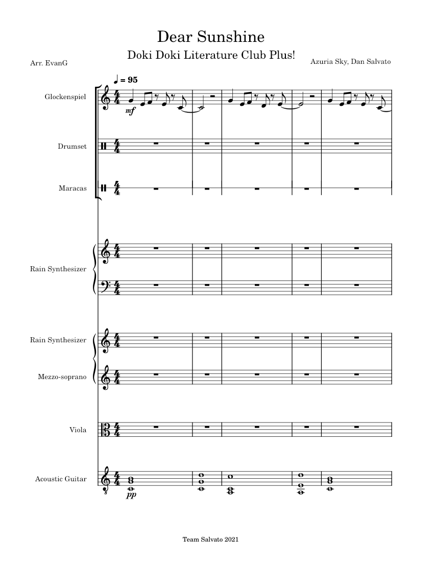 Dear Sunshine - Doki Doki Literature Club Plus! Sheet Music for Mezzo ...
