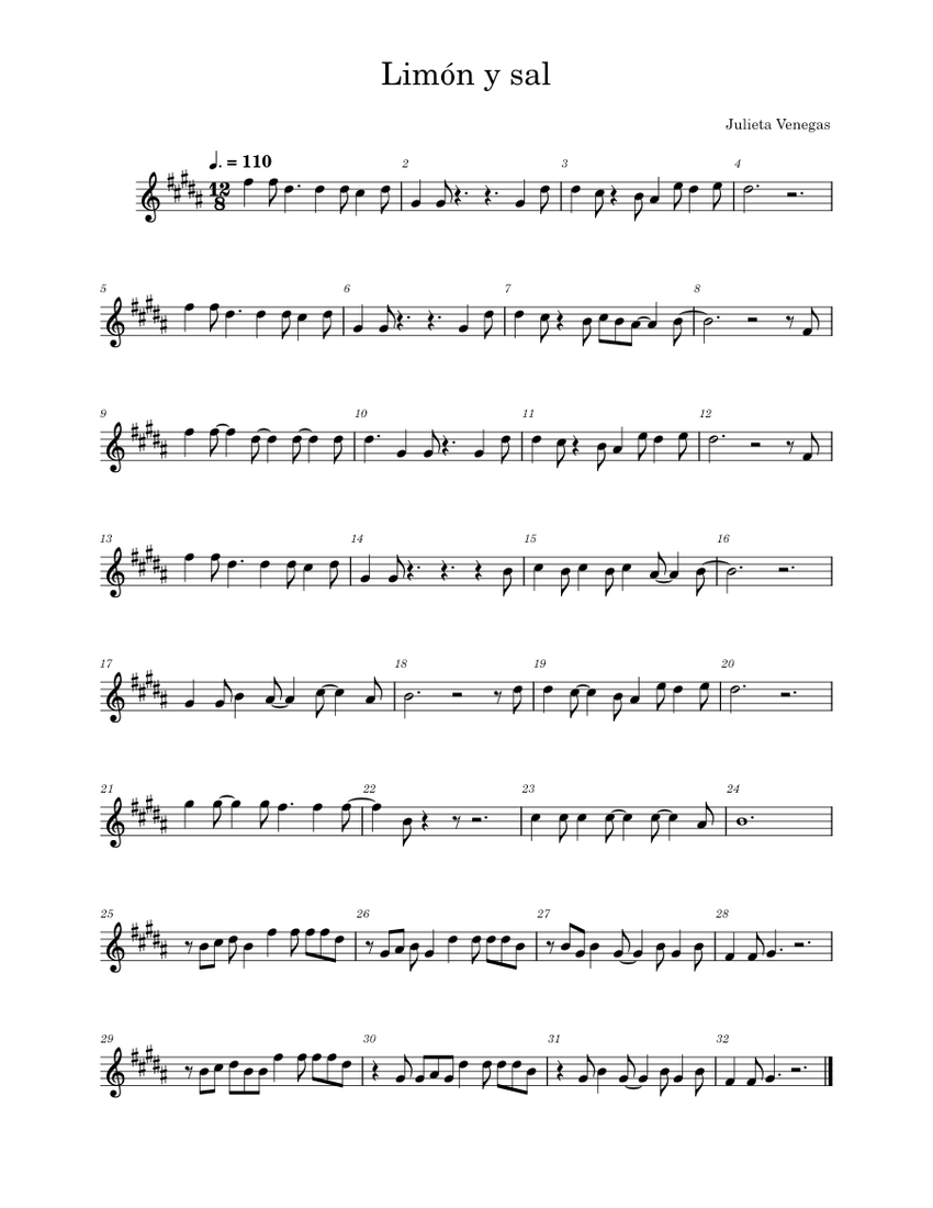 Limón y sal – Julieta Venegas Limón y sal Sheet Music for Piano (Solo ...