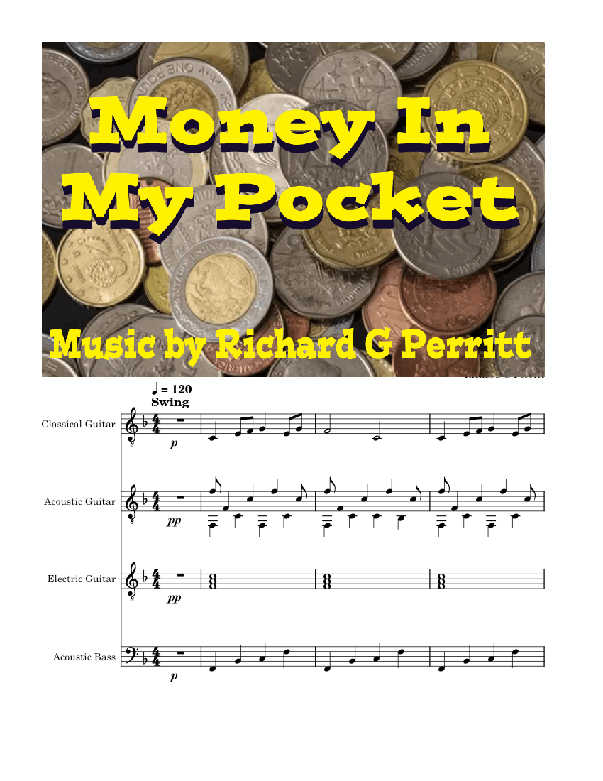 Money In My Pocket Sheet Music for Guitar, Bass guitar (Mixed Quartet ...