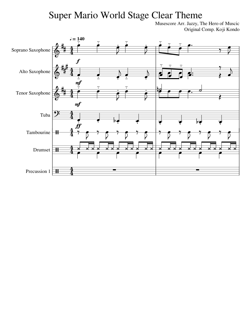 Super Mario World Stage Clear Sheet music for Tuba, Tambourine ...