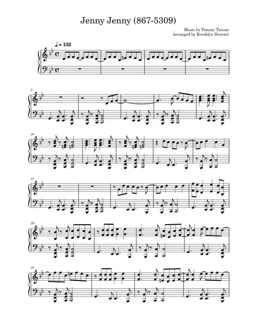 867-5309 jenny – Tommy Tutone Jenny Jenny (867-5309) Sheet music for ...