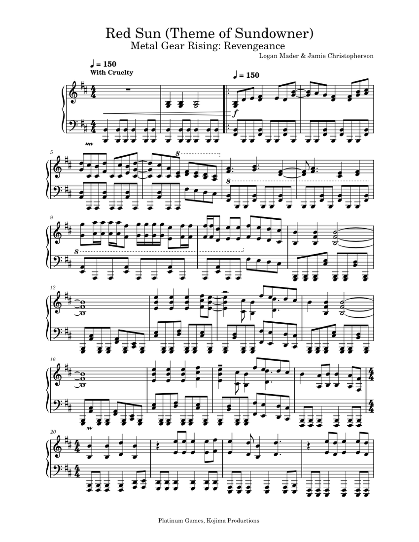 Red Sun - Metal Gear Rising: Revengeance Sheet Music for Piano (Solo ...