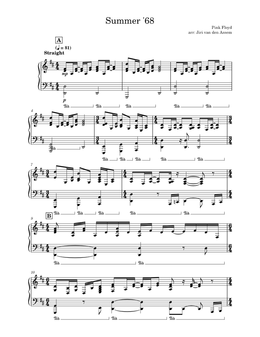 Summer 68 – Pink Floyd Sheet music for Piano (Solo) | Musescore.com