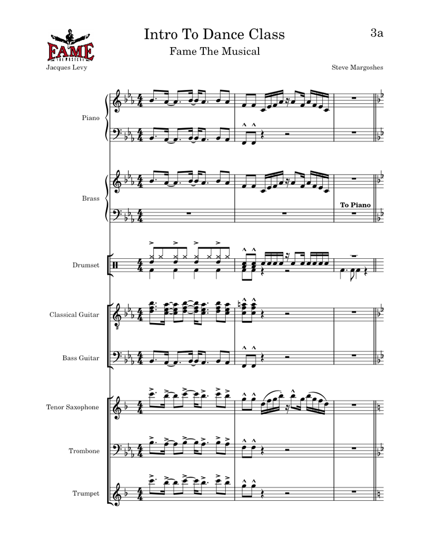 Intro To Dance Class – Fame The Musical Sheet Music for Piano, Trombone ...