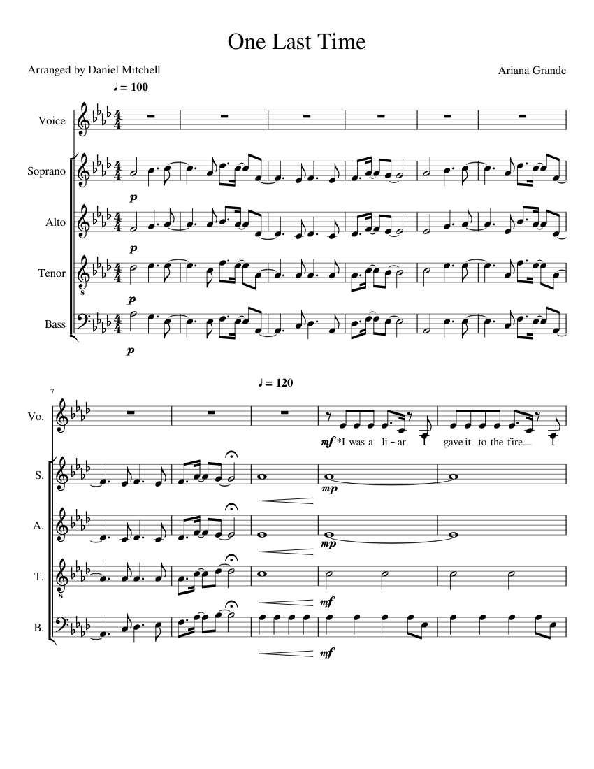 One Last Time Sheet Music for Soprano, Alto, Tenor, Bass voice & more ...