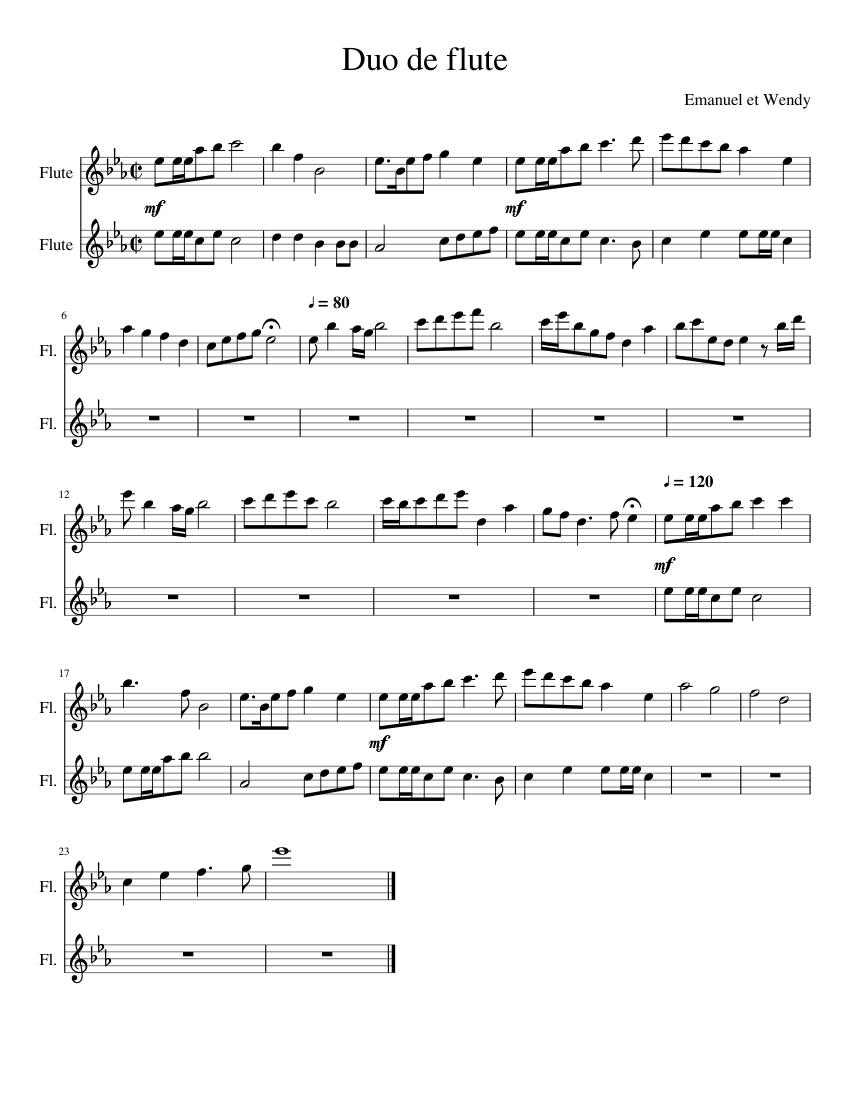Duo de flute 2 Sheet music for Flute (Woodwind Duet) | Musescore.com