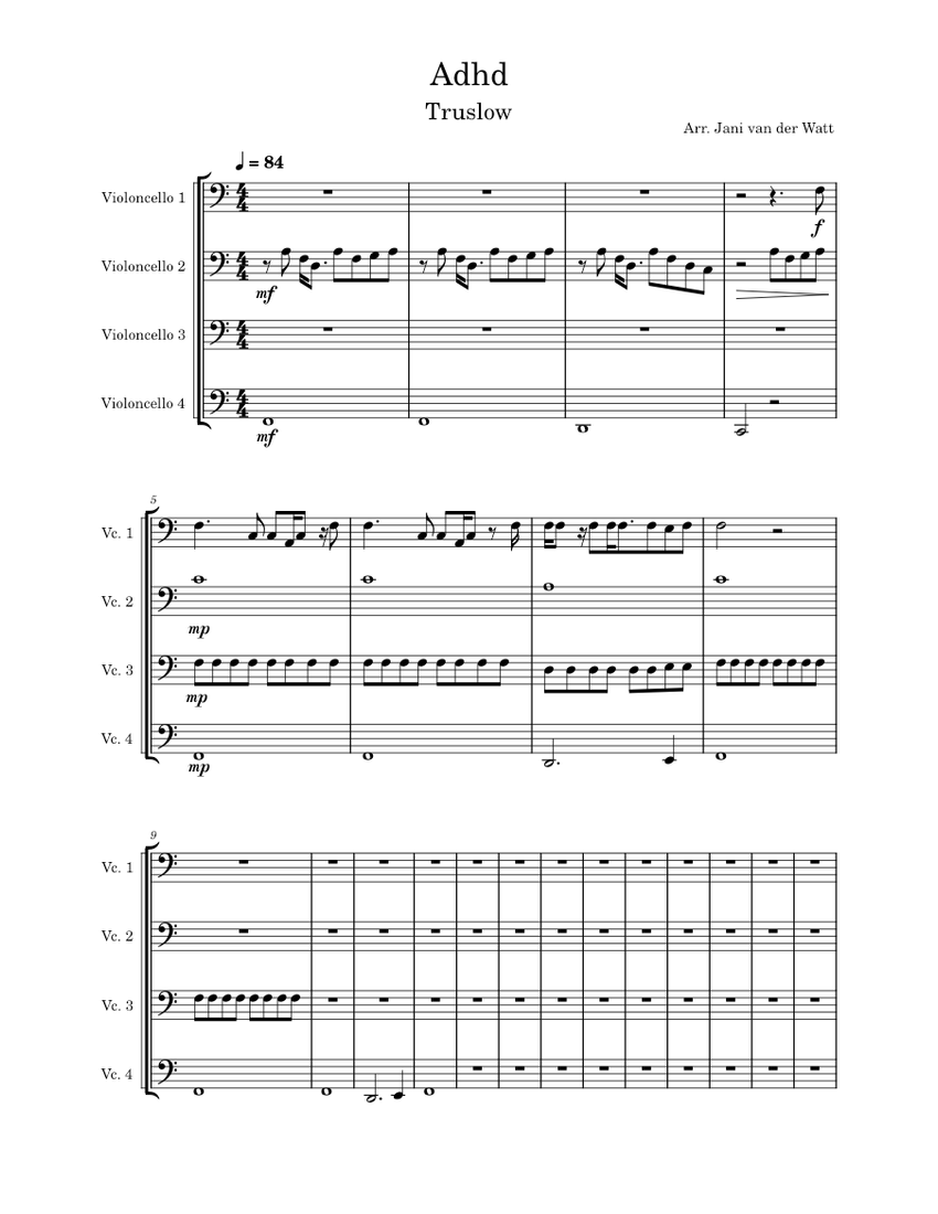 Adhd – Truslow Cello Quartet - piano tutorial