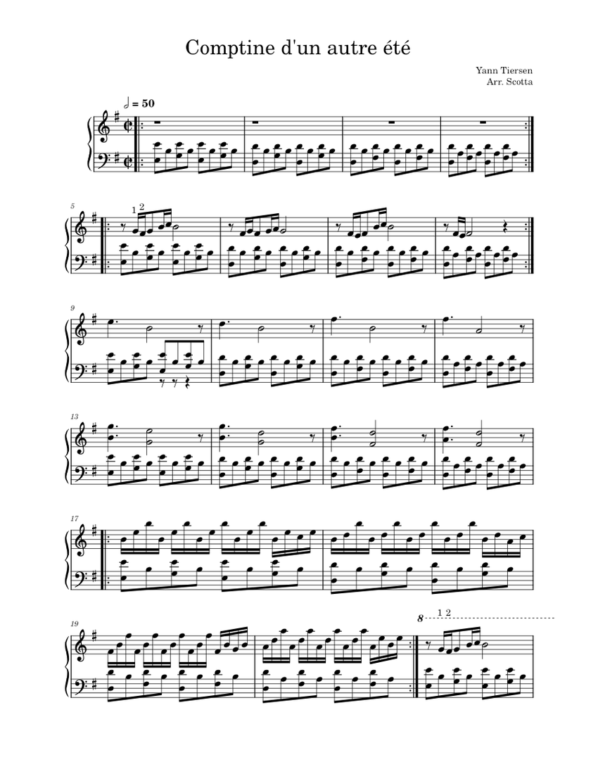 Comptine D Un Autre été L Après Midi Yann Tiersen Sheet Music For