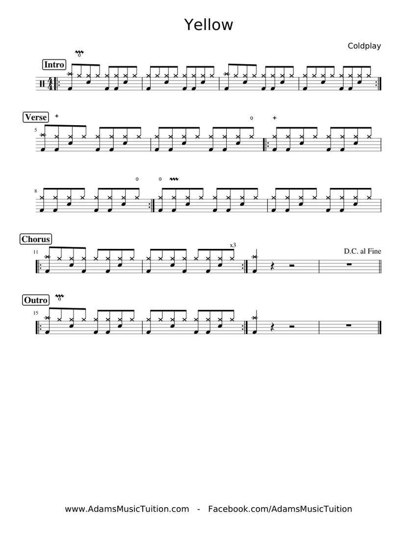 Coldplay - Yellow Sheet music for Drum group (Solo) | Musescore.com