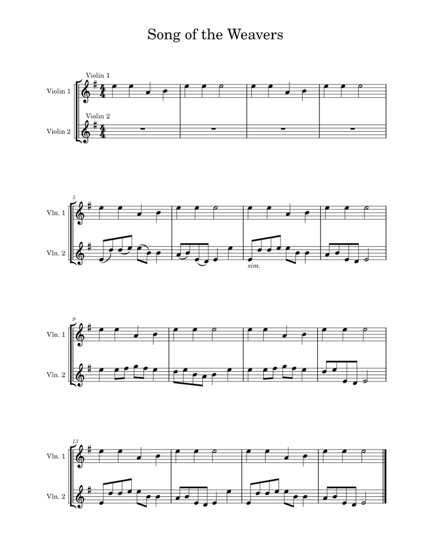Song of the Weavers Sheet music for Violin (String Duet) | Musescore.com