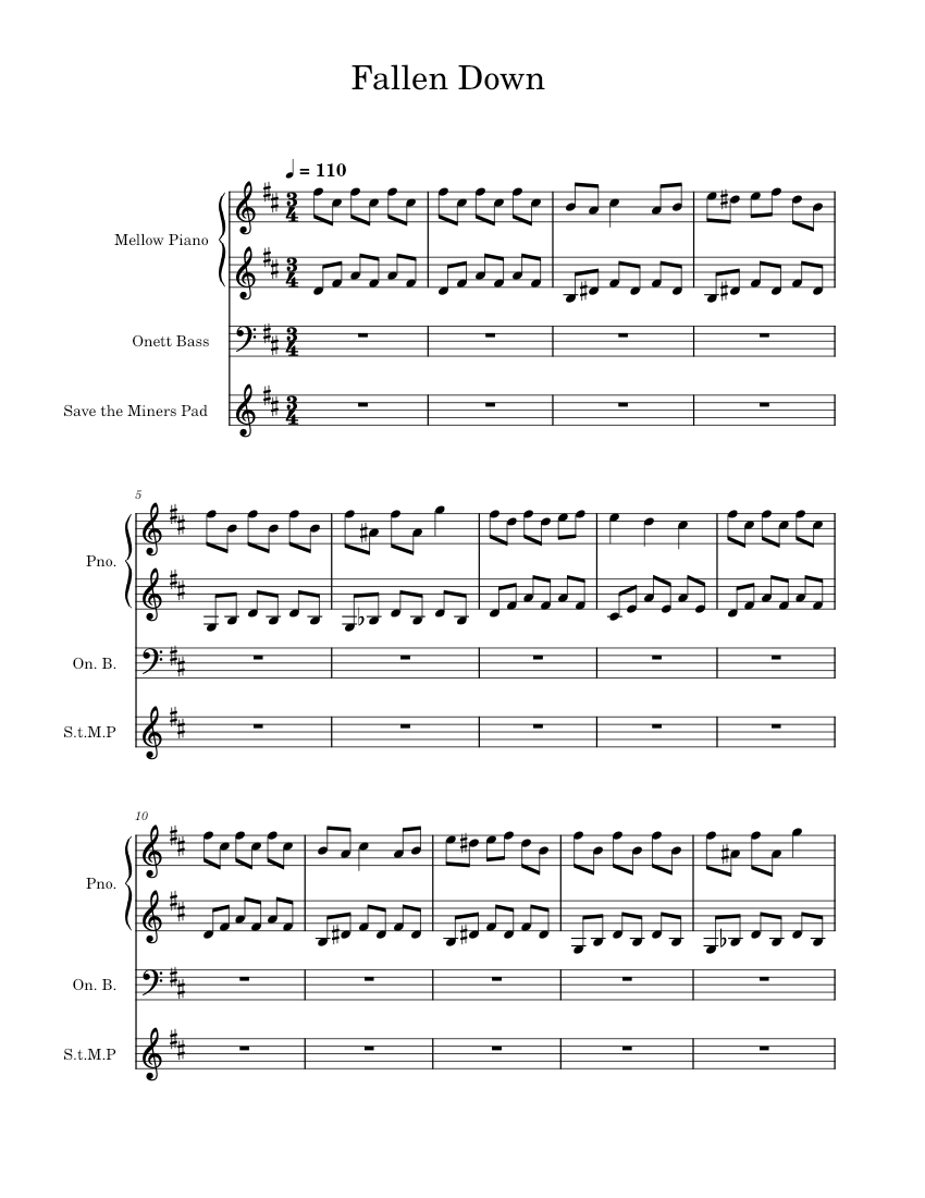 Fallen Down Sheet music for Piano, Bass guitar, Synthesizer (Mixed Trio ...
