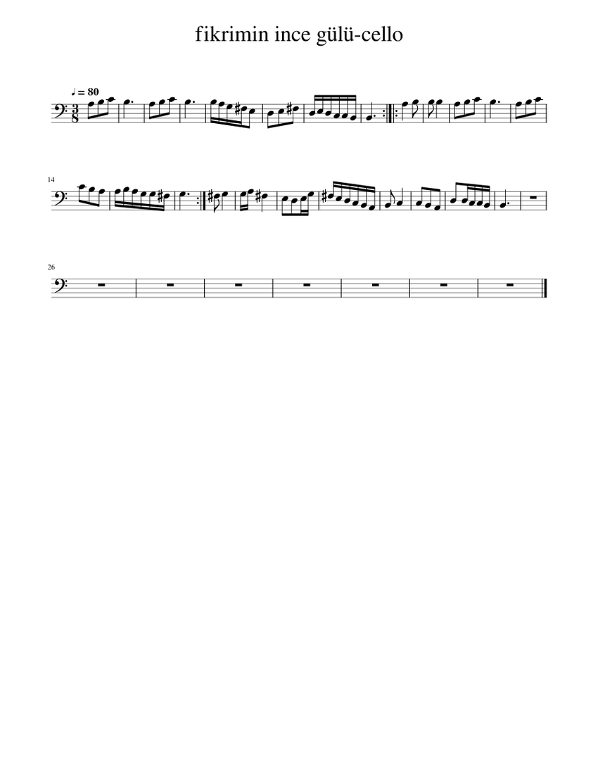 fikrimin ince gulu-cello Sheet Music for Cello (Solo) | MuseScore.com