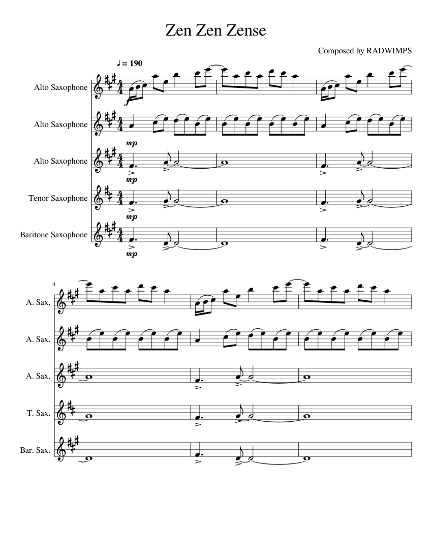 Zen - Zazie Sheet music for Saxophone alto, Saxophone tenor, Saxophone ...