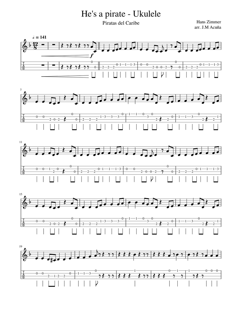 He's a pirate - Ukulele Sheet music for Ukulele (Solo) | Musescore.com
