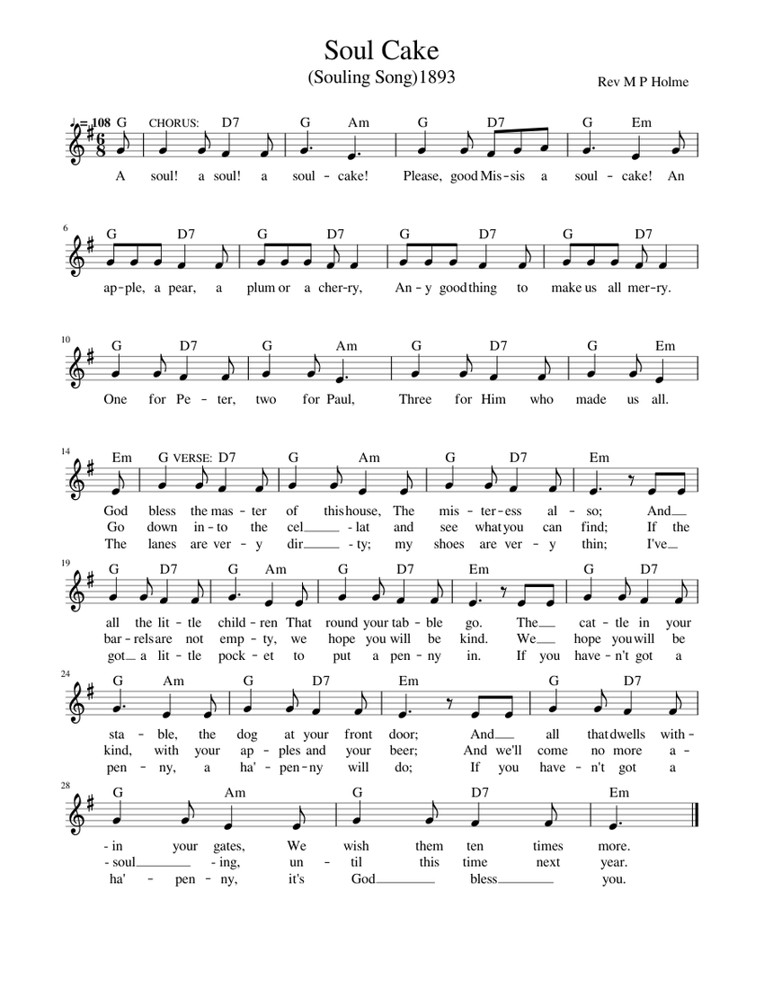 Soul Cake (Souling Song) Sheet Music for Piano (Solo) | MuseScore.com