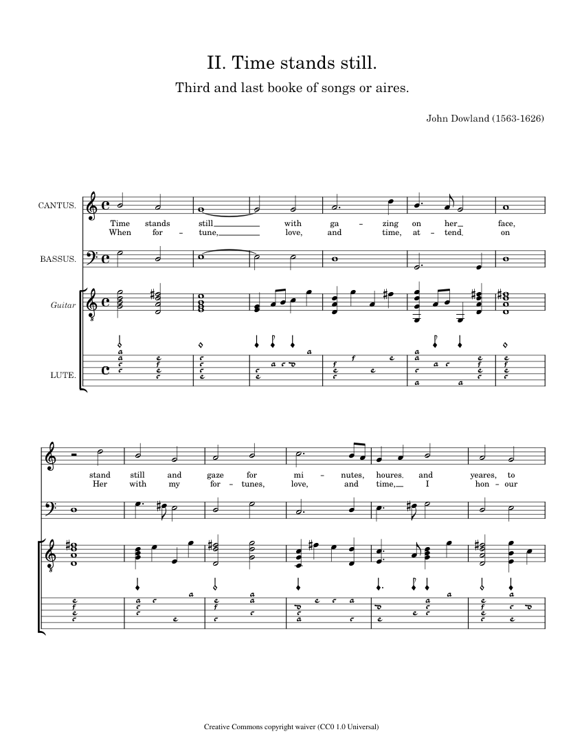 Dowland, John - Time stands still Sheet Music and Tab for Piano, Bass ...