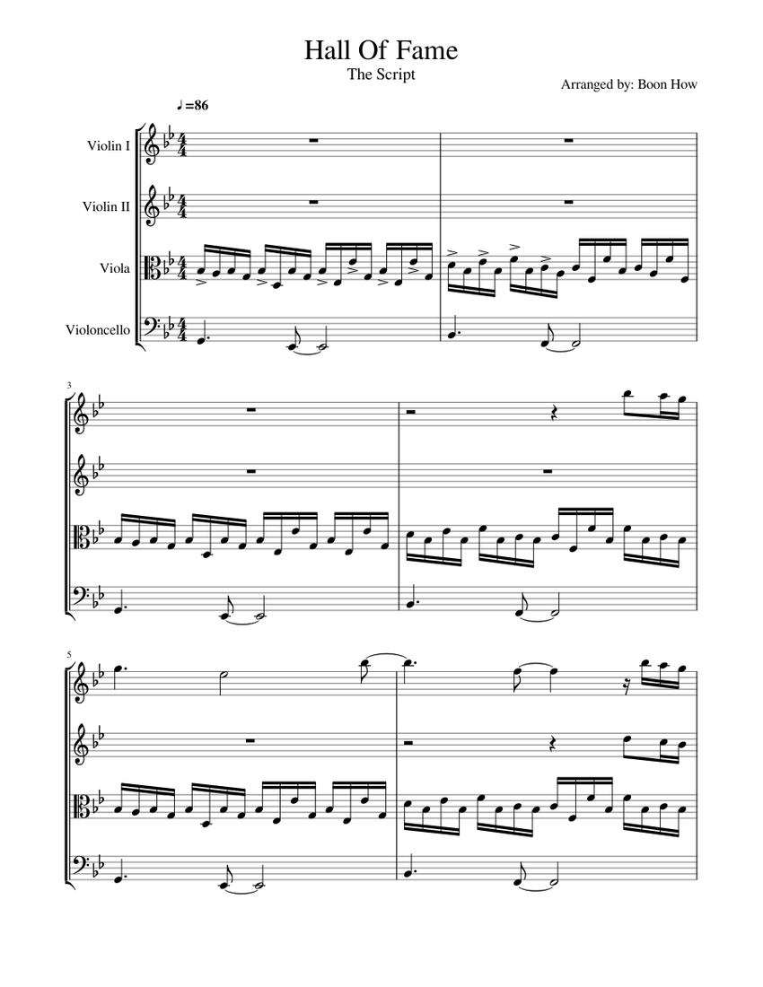 Hall Of Fame The Script Sheet Music for Violin, Viola, Cello (String ...
