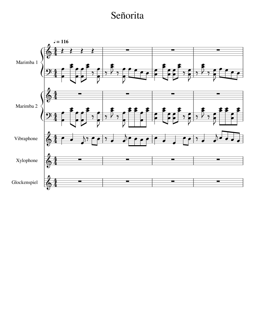 Señorita Sheet music for Vibraphone, Glockenspiel, Marimba, Xylophone (Percussion Quintet ...