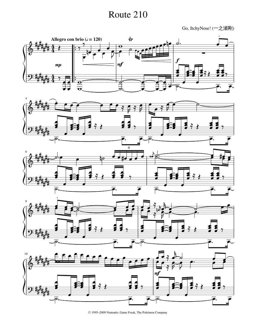 Sinnoh Route 210 Sheet music for Piano (Solo) | Musescore.com