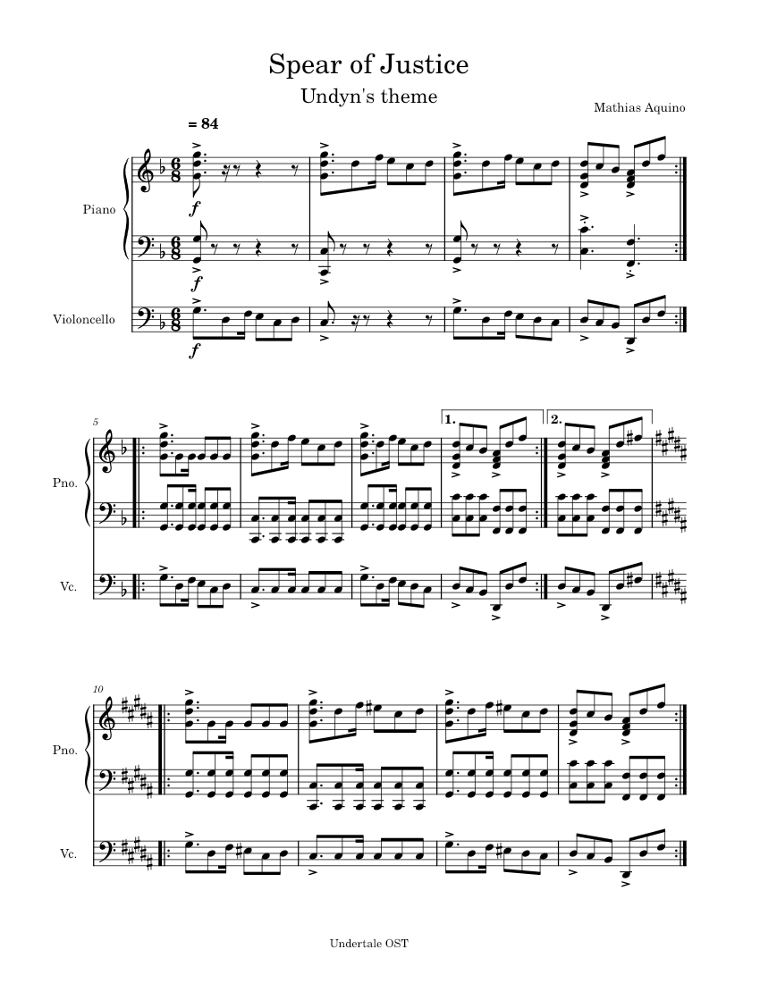 Undertale – Toby Fox Spear of Justice Piano Cello Duet Sheet music for ...