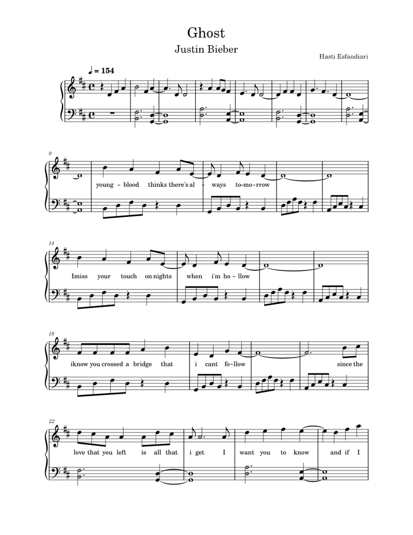 Ghost – Justin Bieber Ghost Simplified Sheet Music with Chords for ...