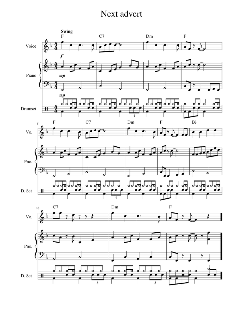 Next advert Sheet music for Piano, Vocals, Drum group (Mixed Trio ...