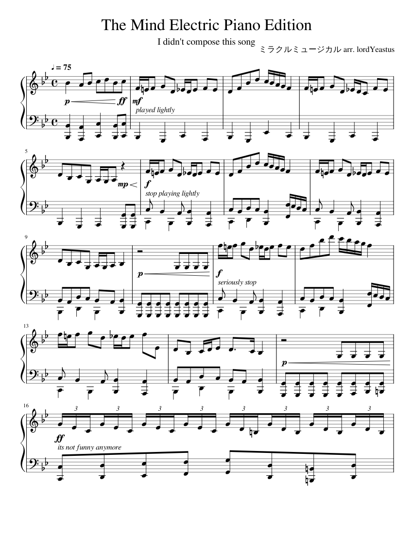 The Mind Electric Piano Edition Sheet Music for Piano (Solo ...