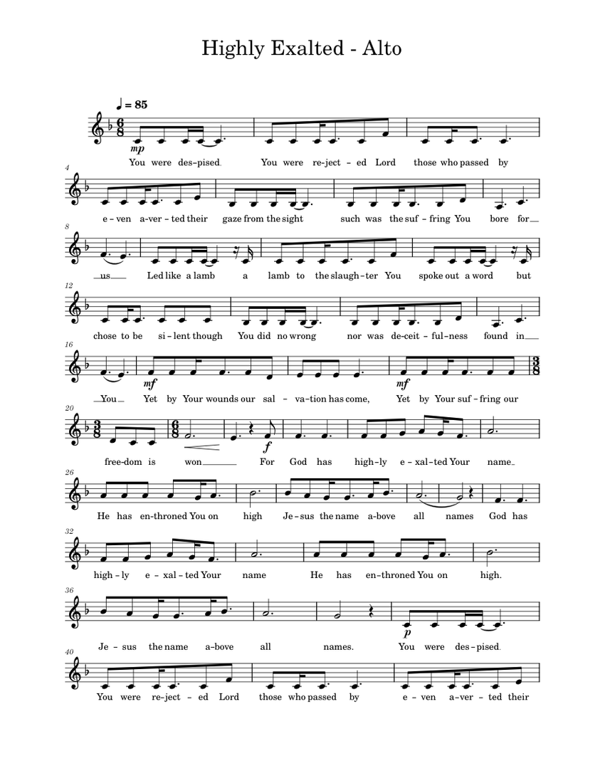 Highly Exalted – Alto Sheet Music for Piano (Solo) Easy | MuseScore.com