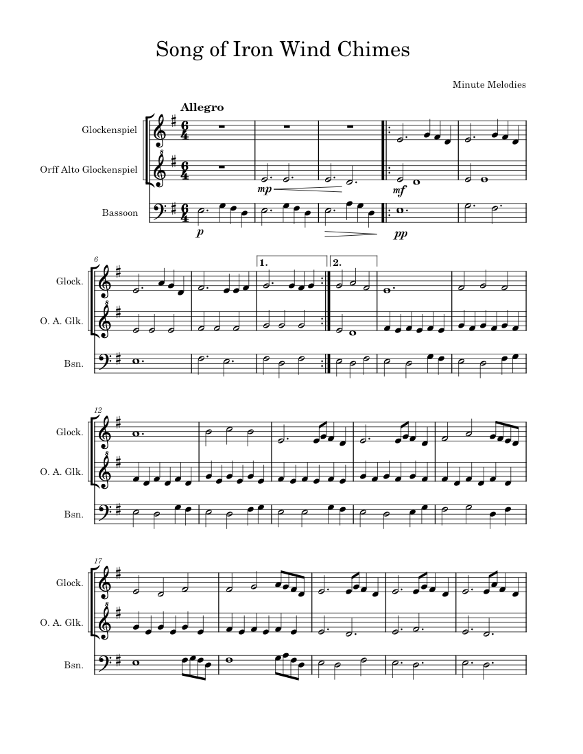 Song of Iron Wind Chimes Sheet music for Bassoon, Glockenspiel (Mixed ...