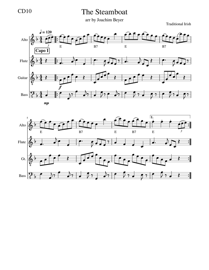 The_Steamboat Sheet music for Flute, Guitar, Bass guitar (Mixed ...